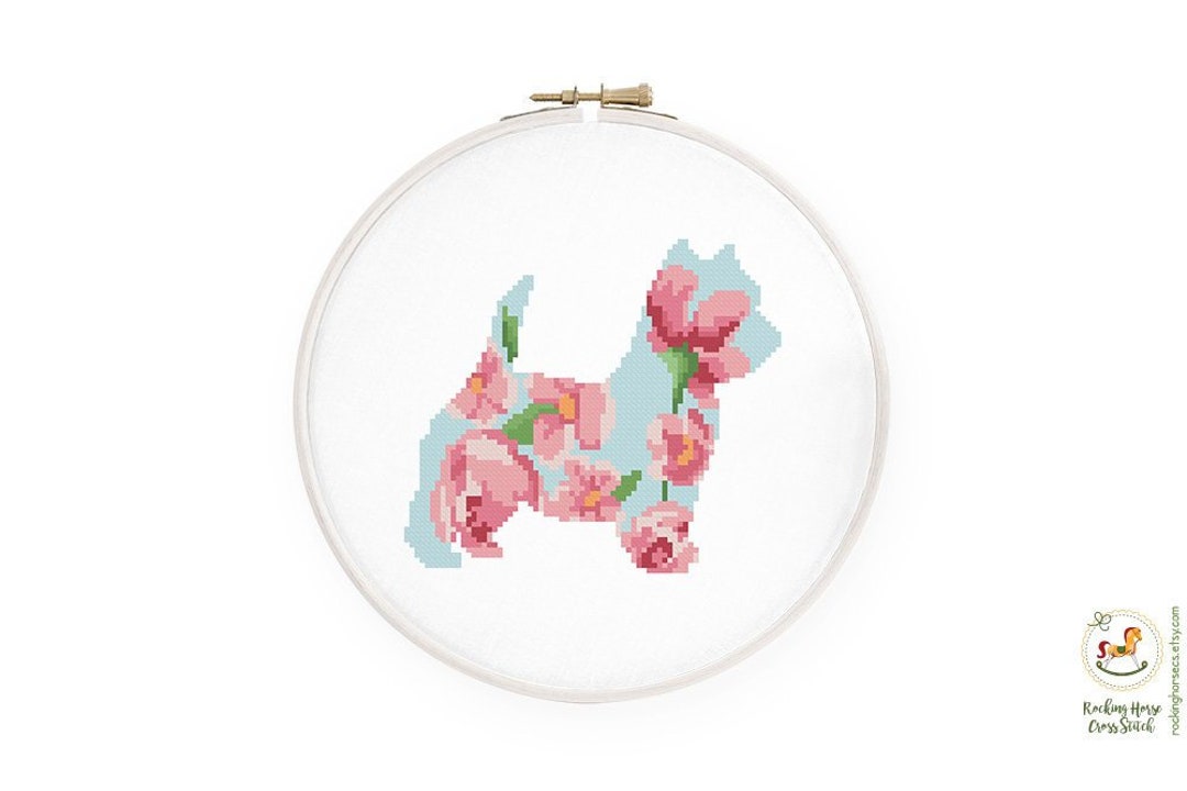 Floral Westie Cross Stitch Pattern Watercolor West Highland Terrier ...