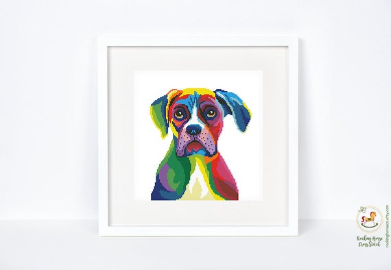 Rainbow Boxer Dog Cross Stitch Pattern Abstract Colorful - Etsy