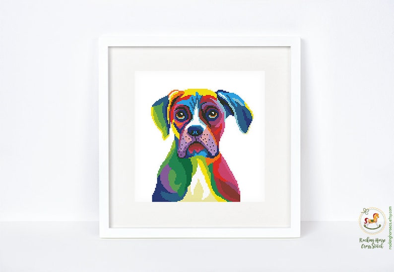 Rainbow Boxer Dog Cross Stitch Pattern Abstract Colorful - Etsy