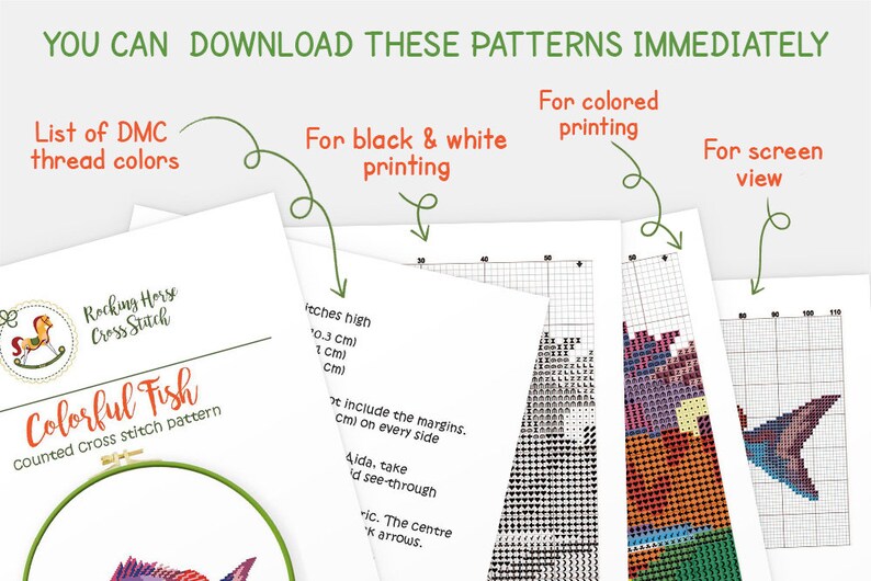 Rainbow Fish Cross Stitch Pattern Abstract Colorful Fish Cross | Etsy