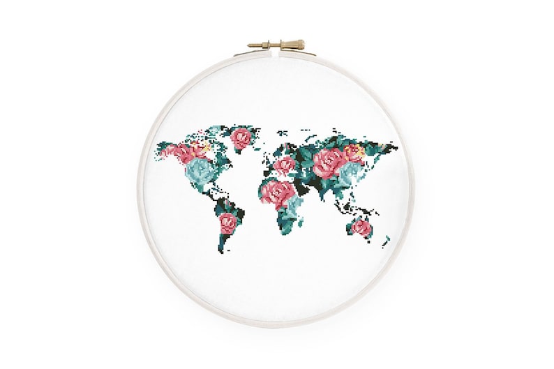 Map of the world cross stitch pattern Modern world map cross | Etsy