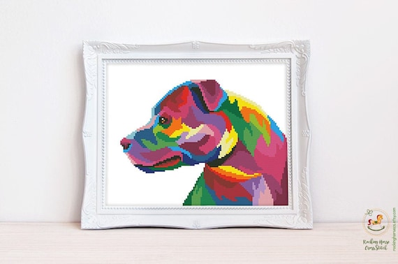 Colorful Pit Bull Cross Stitch Pattern Abstract Rainbow Dog | Etsy