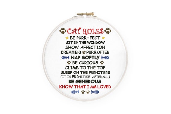 Cat Rules Cross Stitch Pattern Funny Cat Quote Cross Stitch | Etsy