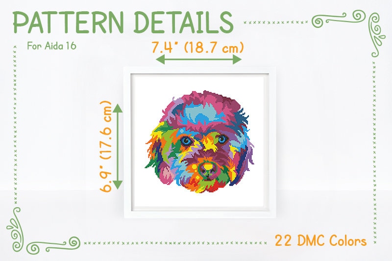 Colorful Toy Poodle Cross Stitch Pattern Abstract Rainbow Toy | Etsy