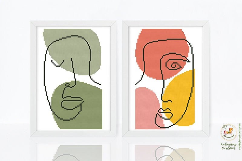 Abstract Faces Cross Stitch Pattern One Line Face Cross Stitch - Etsy