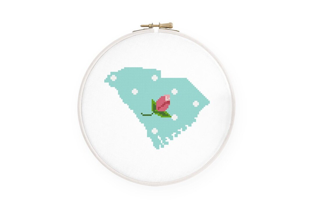 Floral South Carolina Cross Stitch Pattern USA State Cross Stitch Map ...