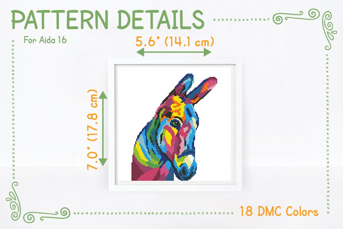 Colorful Donkey Cross Stitch Pattern Abstract Farm Rainbow Animal Cross ...