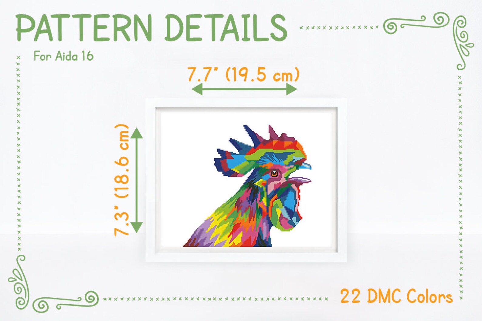 Colorful Rooster Cross Stitch Pattern Abstract Rainbow Rooster - Etsy