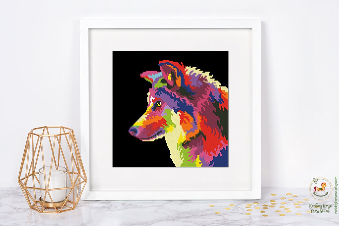 Colorful Wolf Cross Stitch Pattern Abstract Wild Animal Cross | Etsy