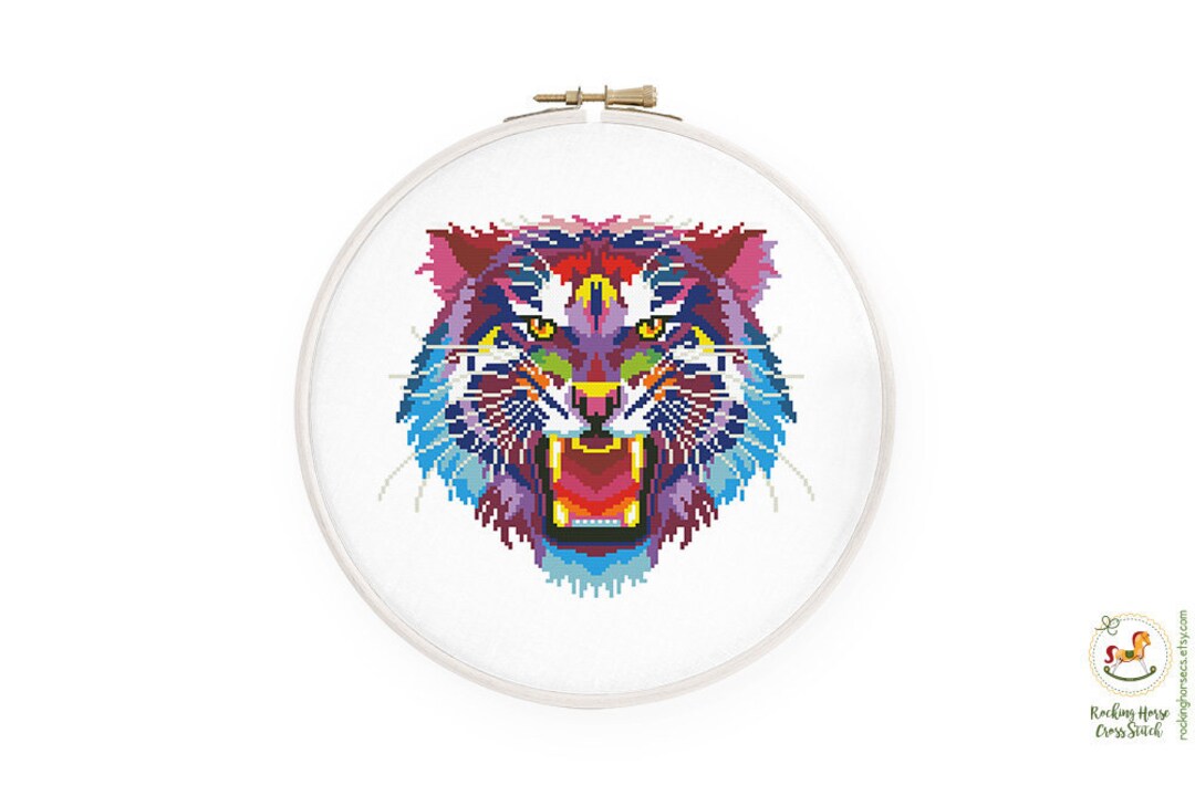 Colorful Tiger Cross Stitch Pattern Abstract Wild Animal Cross Stitch ...