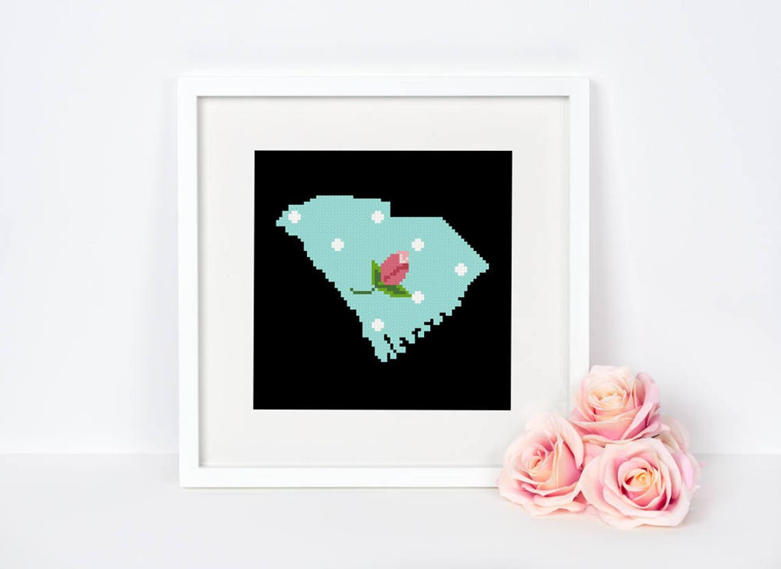 Floral South Carolina Cross Stitch Pattern USA State Cross Stitch Map ...