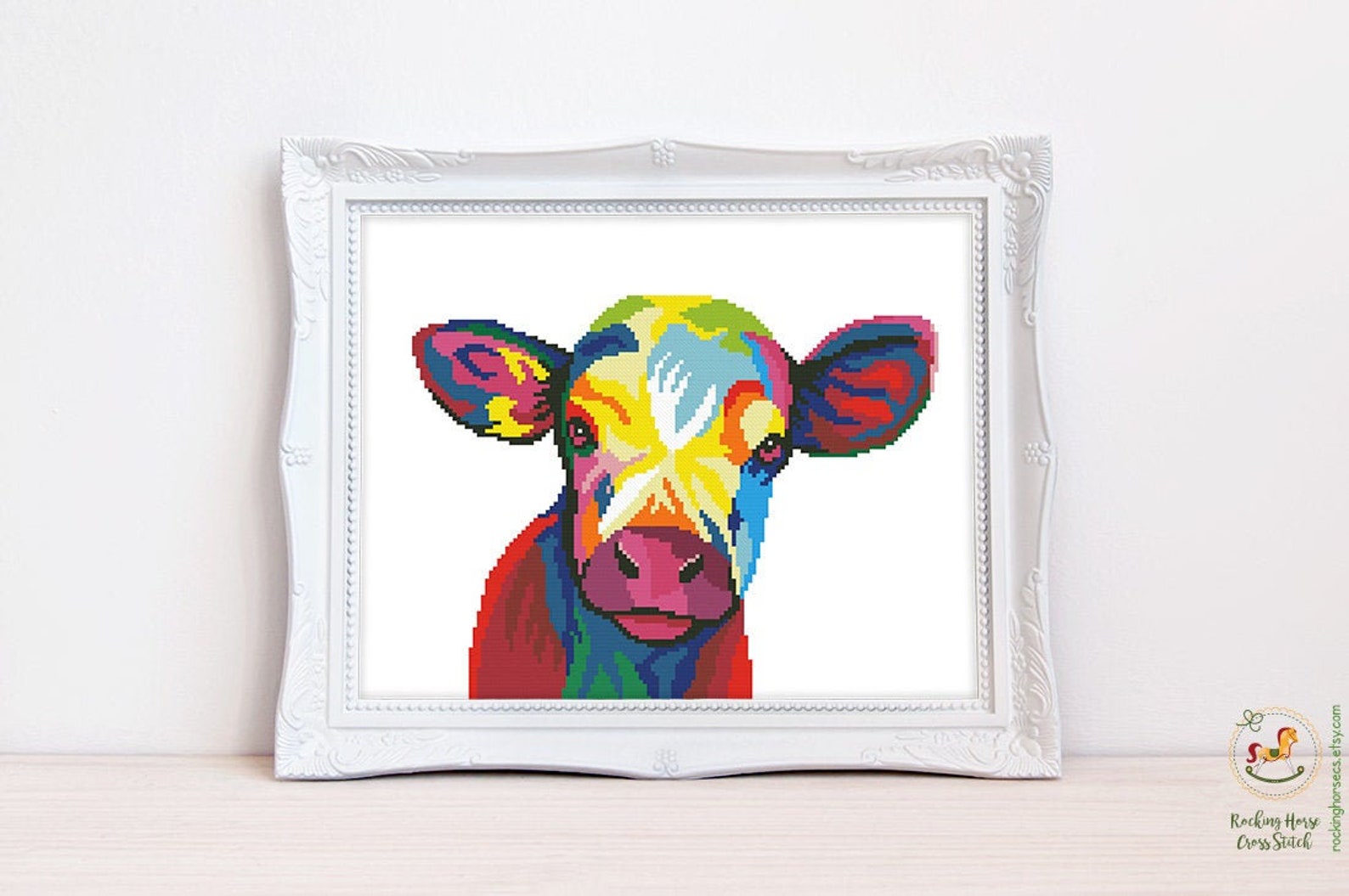 Colorful calf cross stitch pattern Abstract rainbow cow cross | Etsy