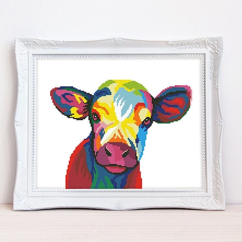 Rainbow Highland Cow Cross Stitch Pattern Abstract Colorful - Etsy