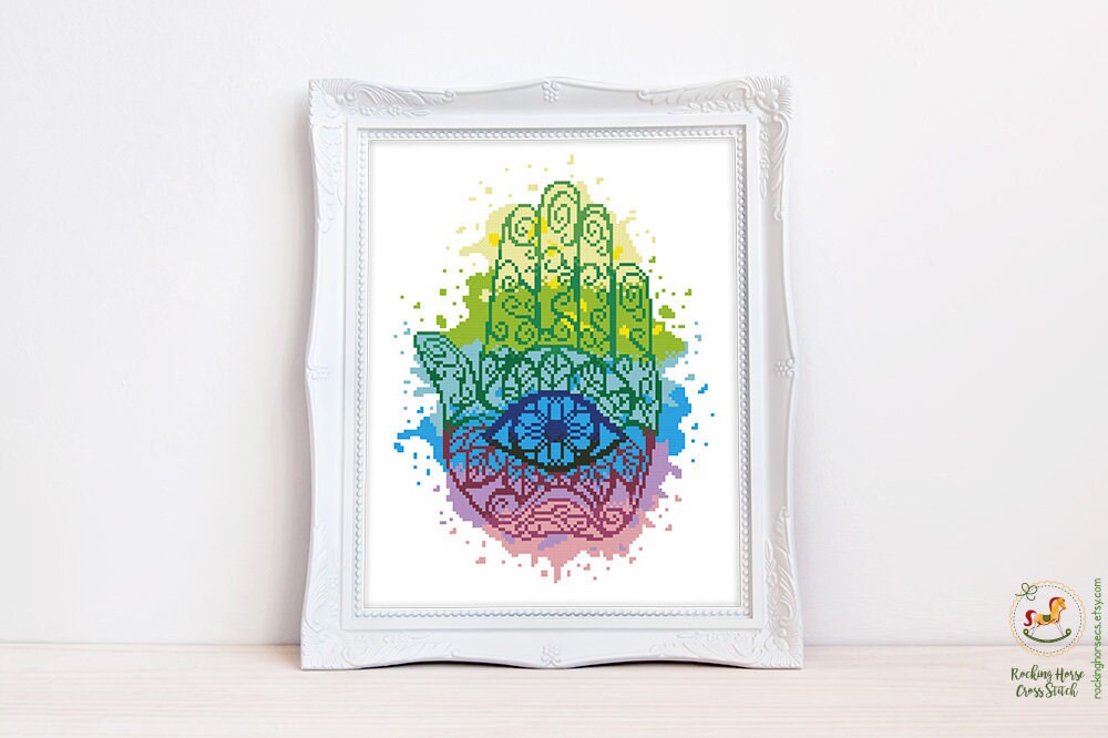 Rainbow Hamsa Hand Cross Stitch Pattern Kabbalah Cross Stitch ...
