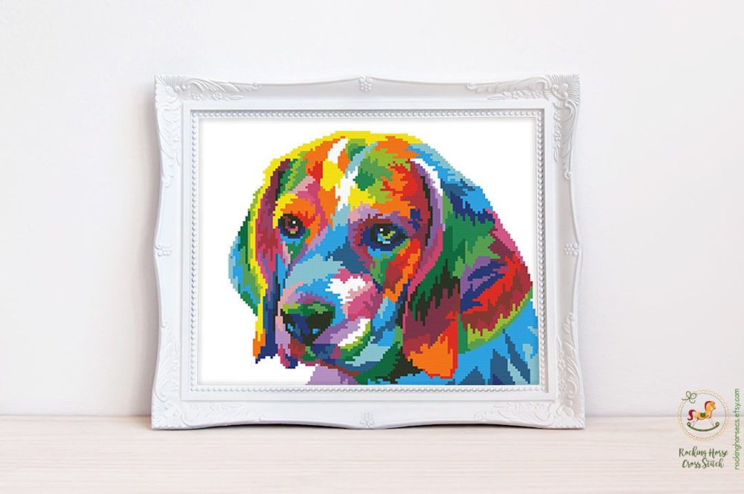 Colorful Beagle Cross Stitch Pattern Abstract Rainbow Beagle Cross ...