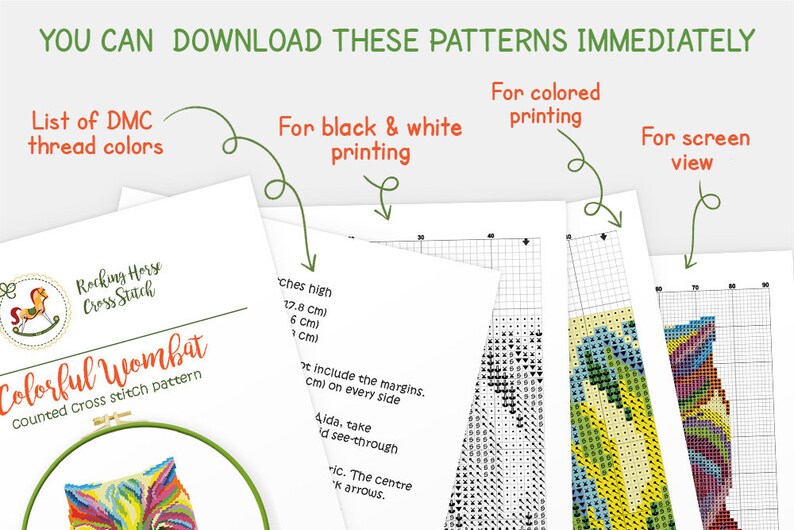 Colorful Wombat Cross Stitch Pattern Abstract Rainbow Wombat Australian ...