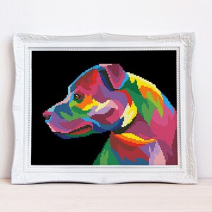 Colorful Pit Bull Cross Stitch Pattern Abstract Rainbow Dog Cross ...