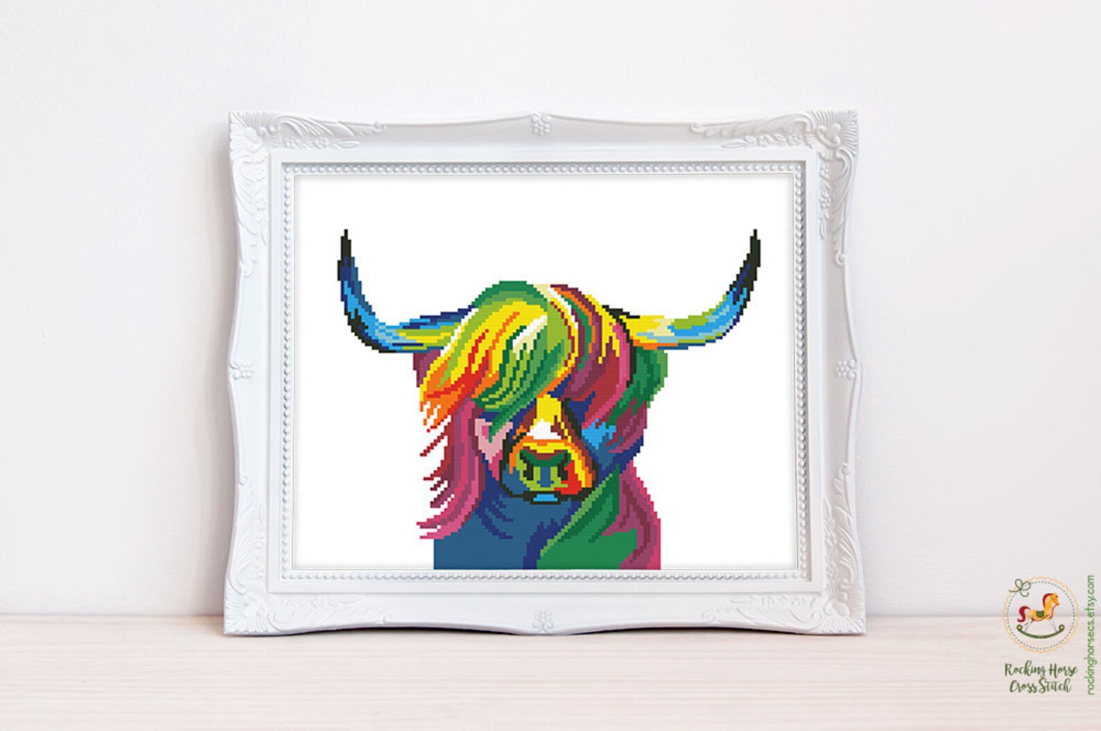 Rainbow Highland Cow Cross Stitch Pattern Abstract Colorful - Etsy