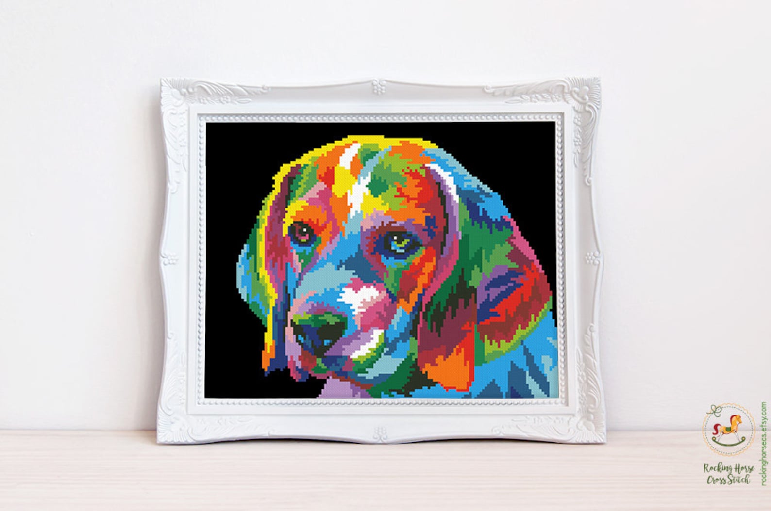 Colorful Beagle Cross Stitch Pattern Abstract Rainbow Beagle Cross ...