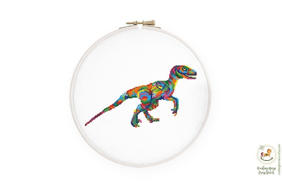 Colorful raptor cross stitch pattern Abstract velociraptor | Etsy