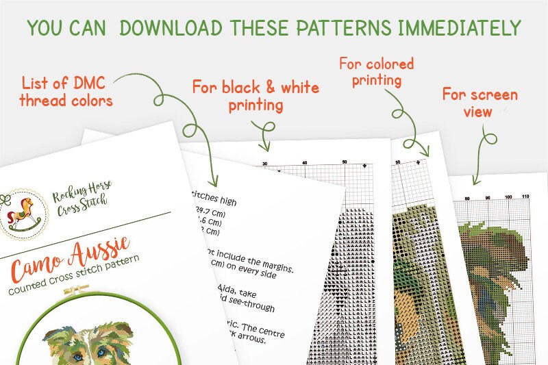 Camo Aussie Cross Stitch Pattern Australian Shepherd Cross - Etsy