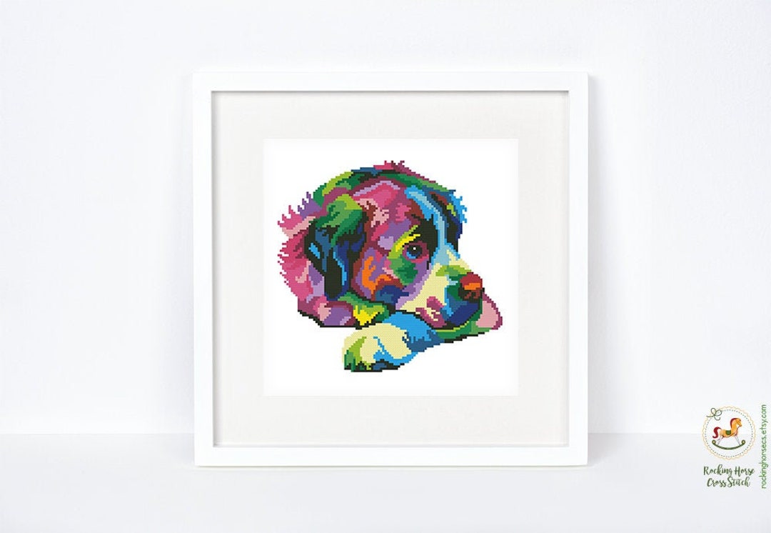 Rainbow St. Bernard Cross Stitch Pattern Abstract Colorful St Bernard ...
