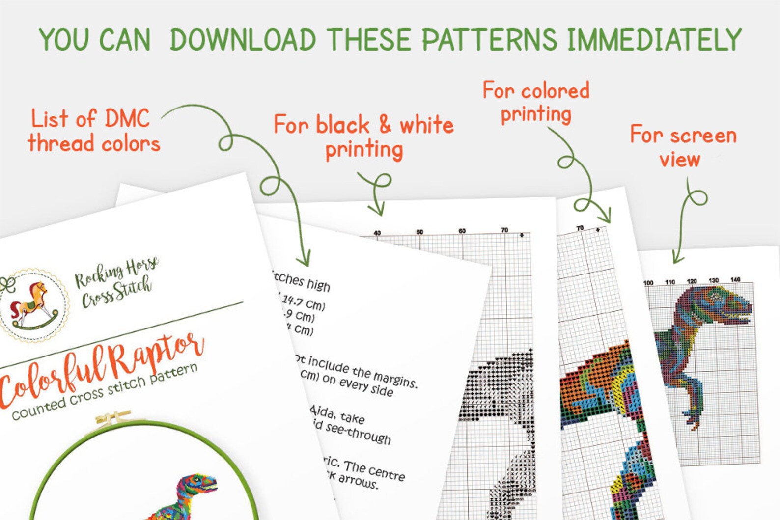 Colorful Raptor Cross Stitch Pattern Abstract Rainbow | Etsy