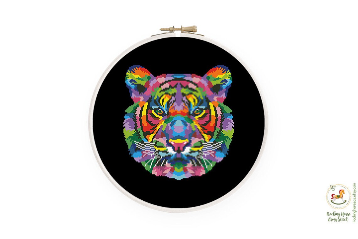 Colorful Tiger Cross Stitch Pattern Abstract Wild Animal Cross - Etsy