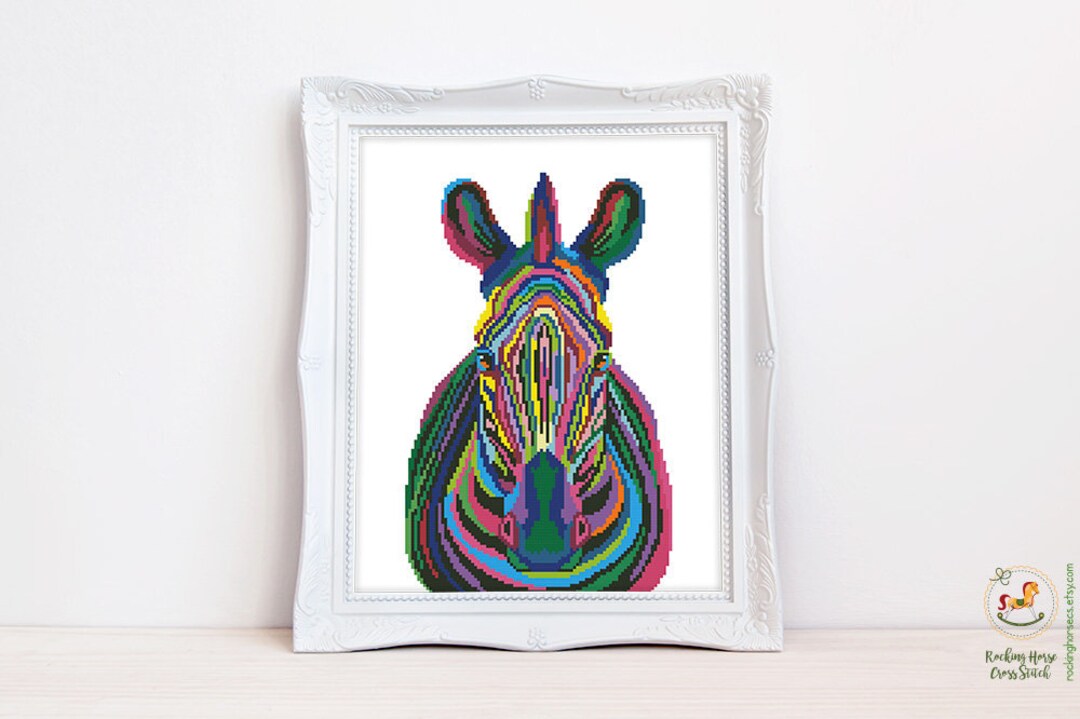 Rainbow Zebra Cross Stitch Pattern Abstract Colorful Zebra Cross Stitch ...