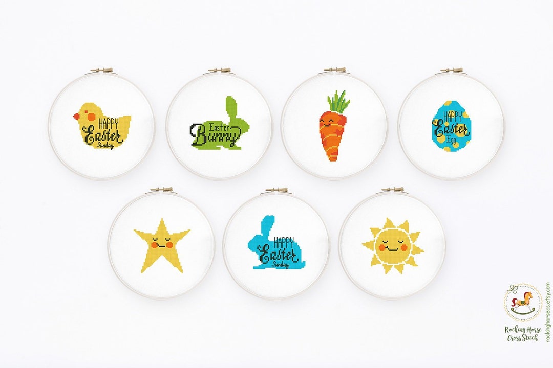 Happy Easter Cross Stitch Pattern Set of 7 Spring Cross Stitch Small ...