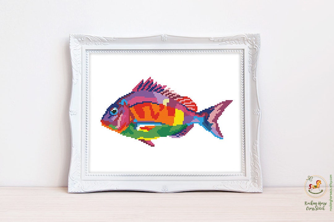 Rainbow Fish Cross Stitch Pattern Abstract Colorful Fish Cross Stitch ...