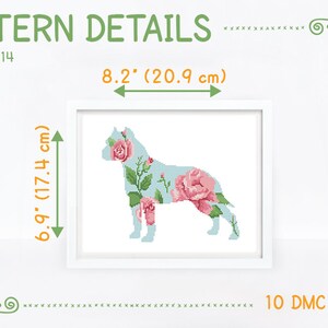 Floral American Staffordshire Terrier Cross Stitch Pattern Watercolor ...