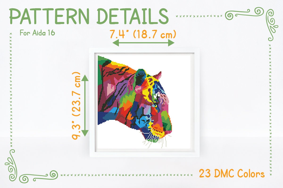 Colorful tiger cross stitch pattern Abstract rainbow tiger | Etsy