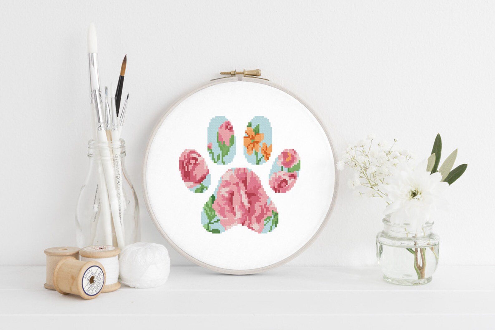 Cat Paw Cross Stitch Pattern Cat Lady Cross Stitch Floral - Etsy