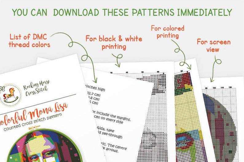 Colorful Mona Lisa Cross Stitch Pattern Abstract Leonardo Da | Etsy