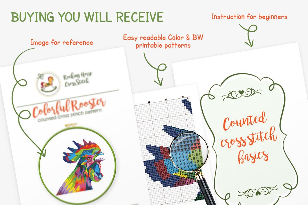 Colorful Rooster Cross Stitch Pattern Abstract Rainbow Rooster - Etsy