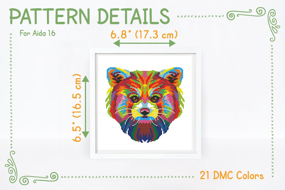 Rainbow Red Panda Cross Stitch Pattern Abstract Colorful Bear | Etsy