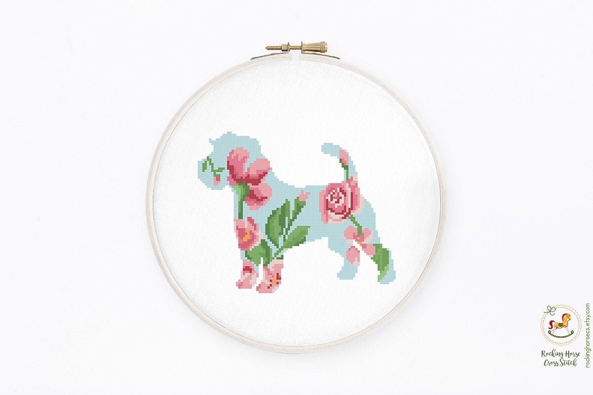 Floral Jack Russell Terrier cross stitch pattern Watercolor | Etsy