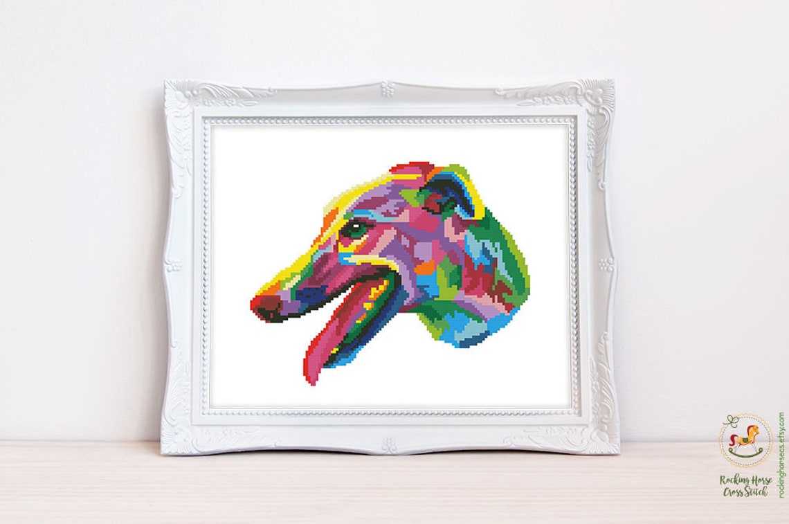 Rainbow Greyhound Cross Stitch Pattern Abstract Colorful | Etsy