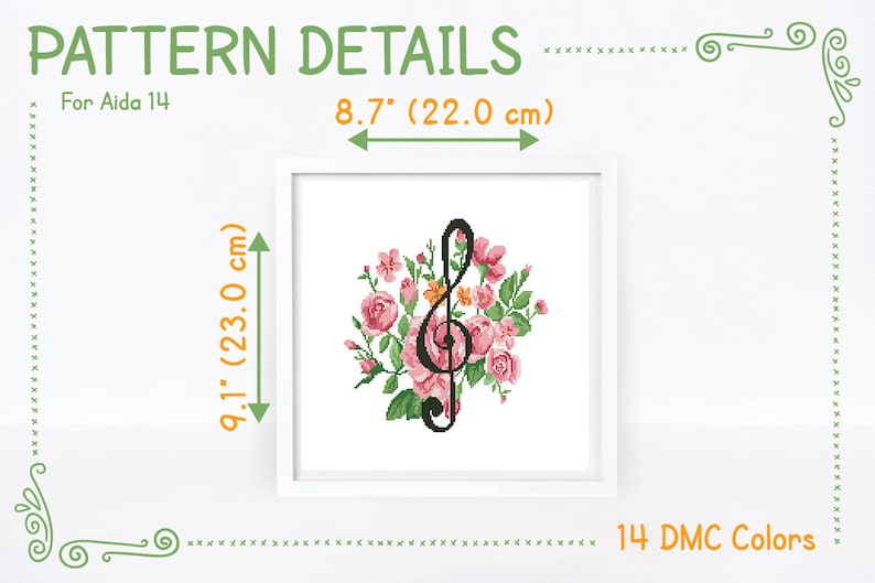 Floral Treble Clef Cross Stitch Pattern Music Cross Stitch - Etsy
