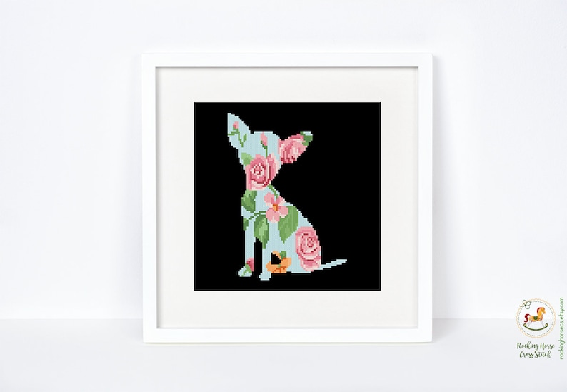 Floral Chihuahua Cross Stitch Pattern Watercolor Chihuahua | Etsy