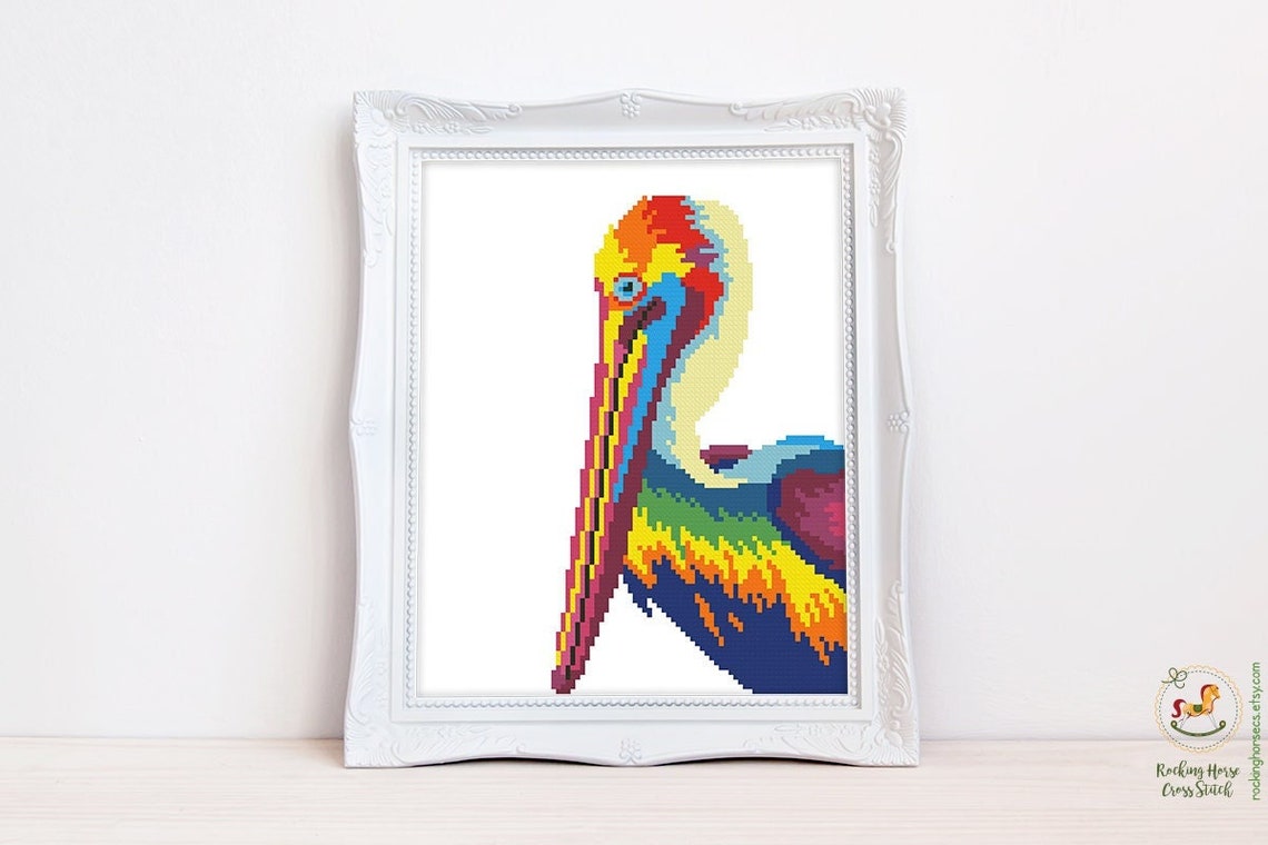 Rainbow Pelican Cross Stitch Pattern. Abstract Colorful Australian Bird ...