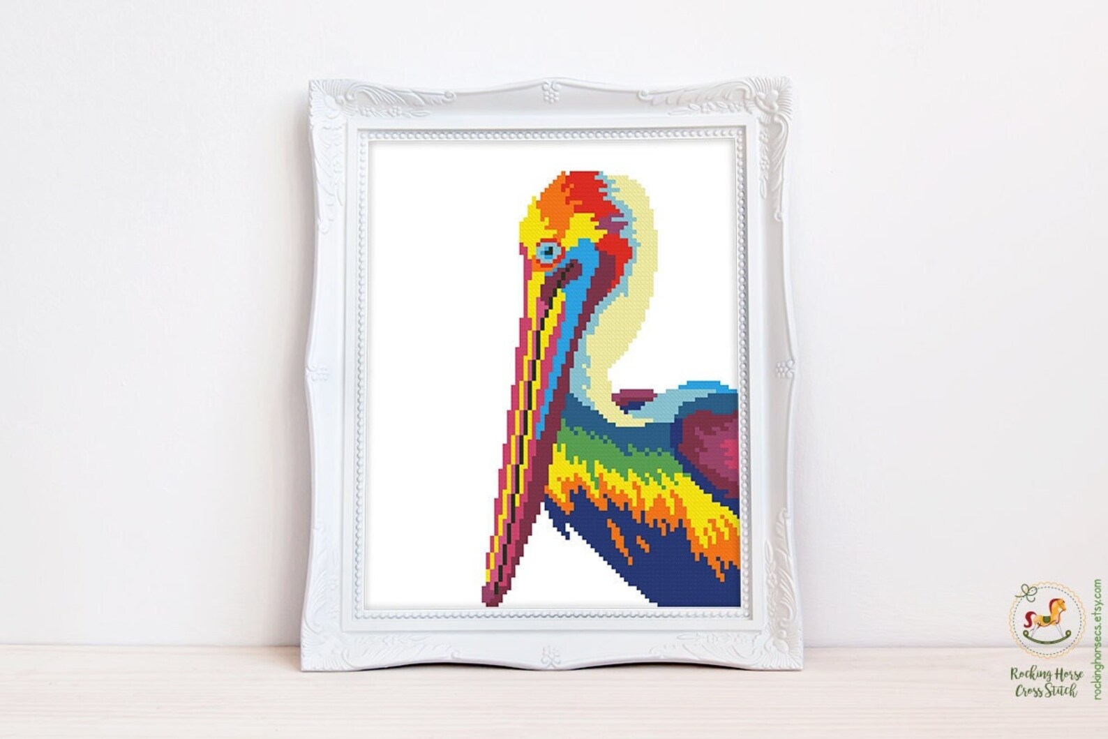 Rainbow Pelican Cross Stitch Pattern. Abstract Colorful Australian Bird ...