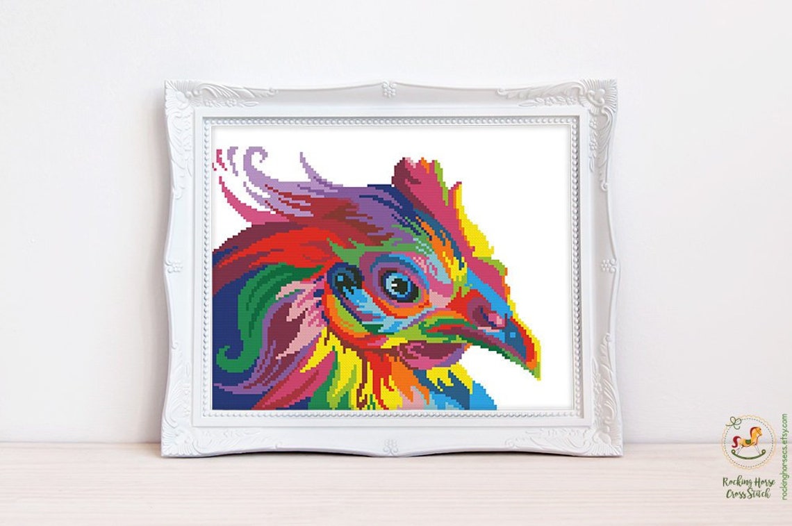 Colorful hen cross stitch pattern Abstract rainbow farm animal | Etsy