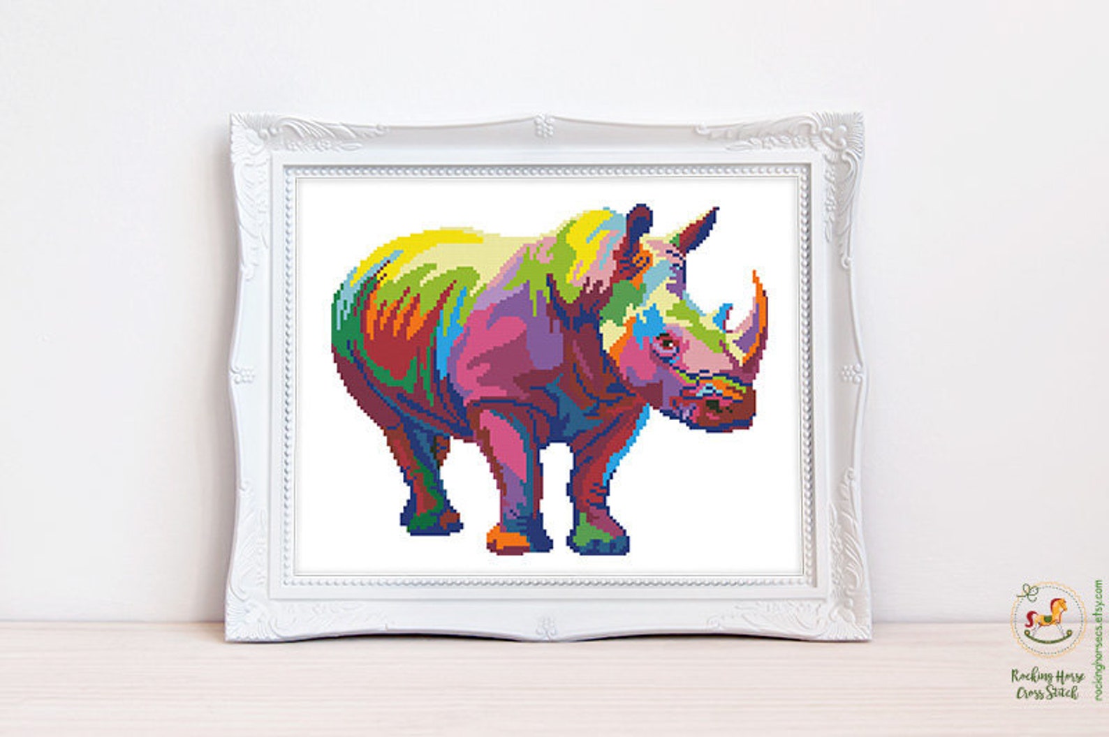 Colorful Rhino Cross Stitch Pattern Rainbow Rhinoceros Cross - Etsy