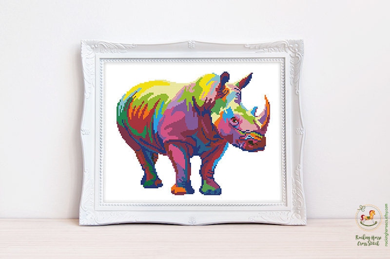 Colorful rhino cross stitch pattern Rainbow rhinoceros cross | Etsy