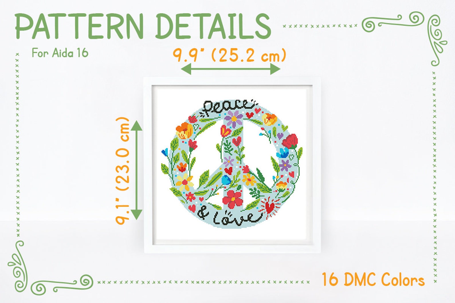 Peace and Love Cross Stitch Pattern Floral Peace Sign Cross - Etsy