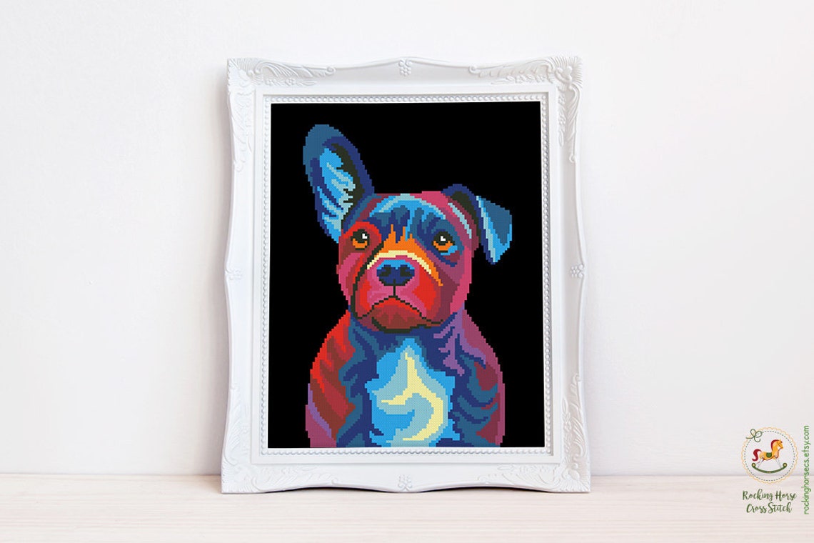 Rainbow Staffy Cross Stitch Pattern Colorful Abstract Staffordshire ...