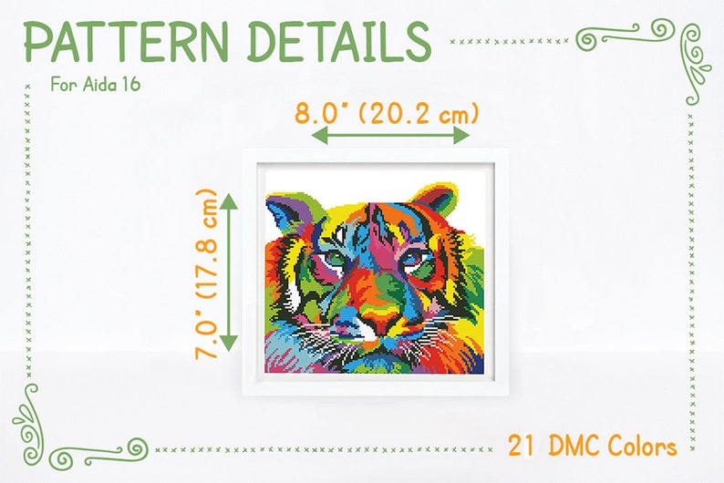 Colorful Tiger Cross Stitch Pattern Abstract Wild Animal Cross - Etsy