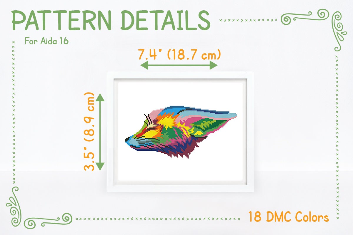 Rainbow Fennec Cross Stitch Pattern. Abstract Colorful Fox Chart ...